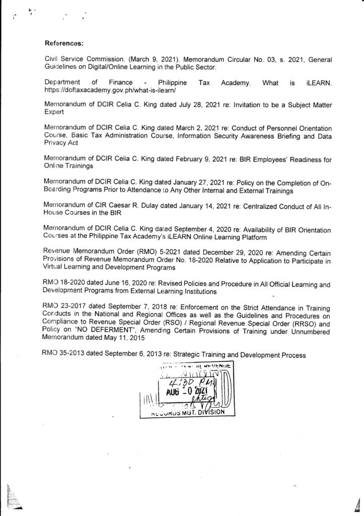 Bureau of Internal Revenue (BIR) BIR RMO No. 23-2021