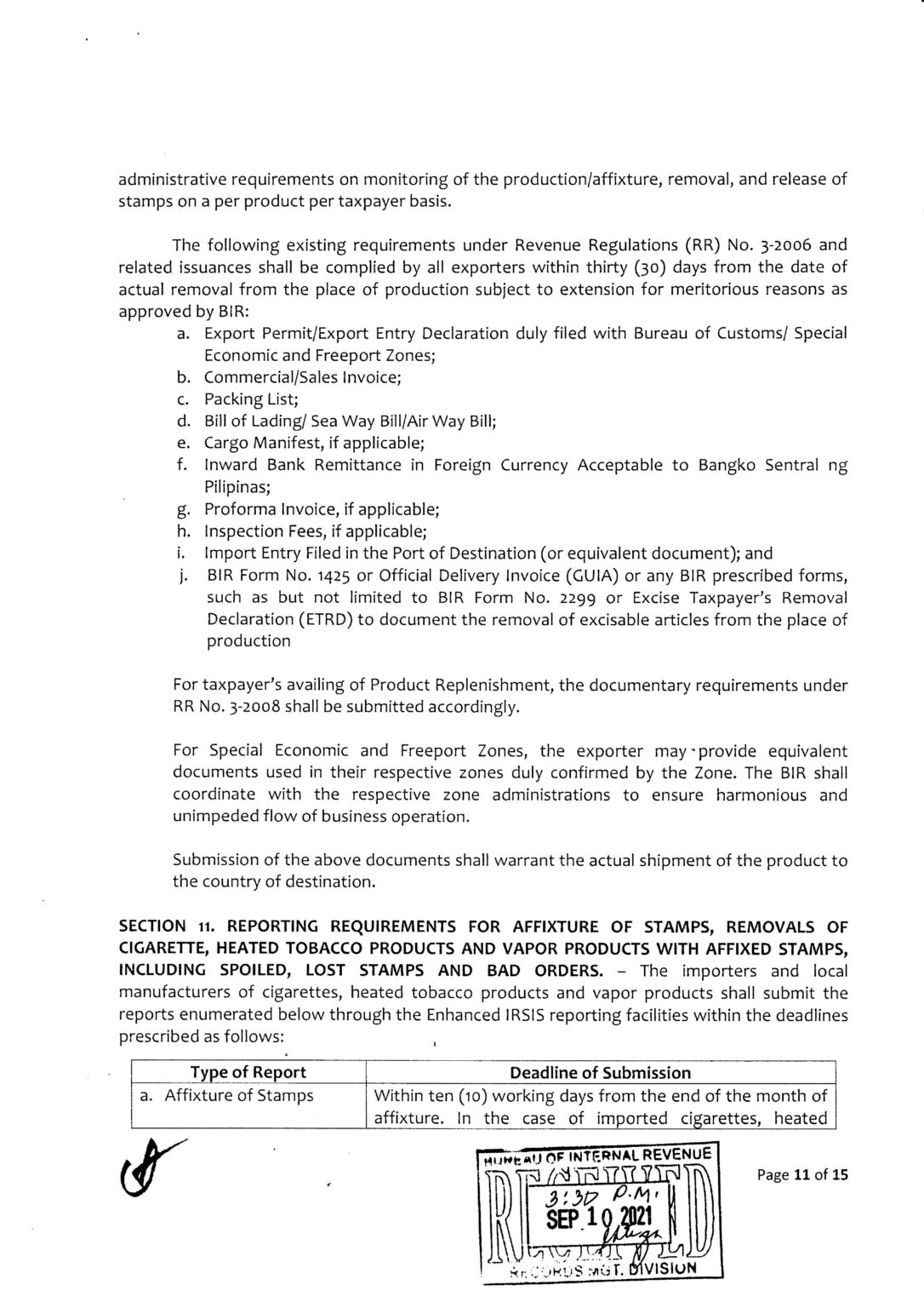 Bureau of Internal Revenue (BIR) RR No. 18-2021